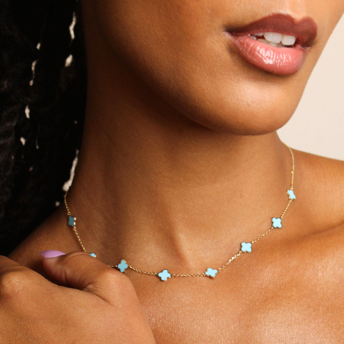 14k Yellow Gold Small Turquoise Clover Station Necklace – Guavangold